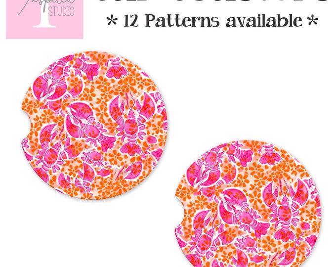 Car Cup Holder Coasters, Lilly Inspired Car Coasters, Coastal Car ...
