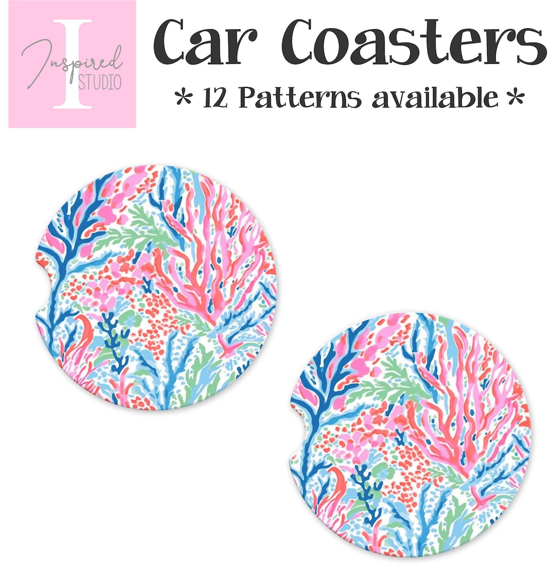Car Cup Holder Coasters, Lilly Inspired Car Coasters, Coastal Car ...