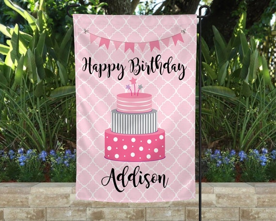 Pink Birthday Flag Personalized Girls Happy Birthday Yard | Etsy