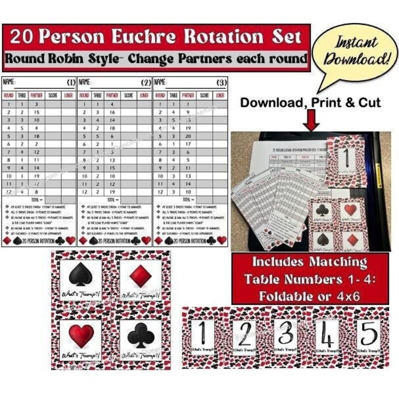 Euchre Score Cards Printables - Etsy