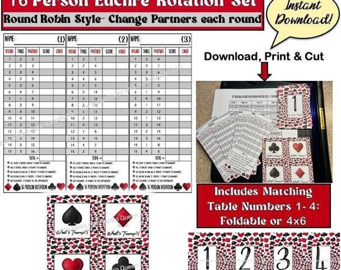 16 Person Euchre Rotation Score Sheet/euchre Tally W Table Numbers ...