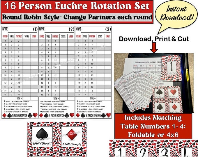 16 Person Euchre Rotation Score Sheet/euchre Tally W Table Numbers ...