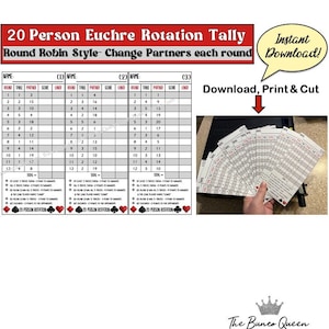 20 Person Euchre Tally Cards (round Robin- Progressive Tournament ...