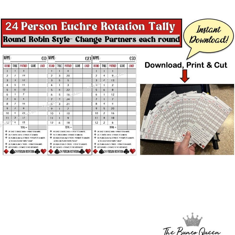 12 Person Euchre Rotation - Etsy