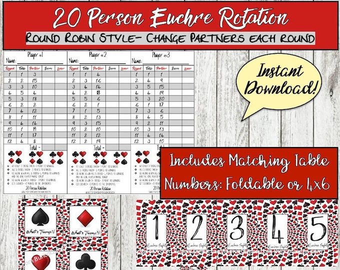 20 Person Euchre Rotation Score Sheet/euchre Tally W Table - Etsy