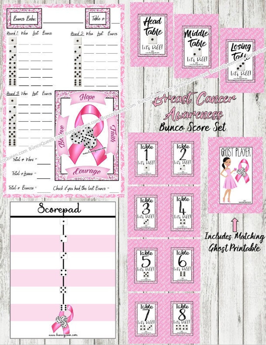 FREE PERSONALIZATION** Breast Cancer Awareness Score Sheet Set W/table ...