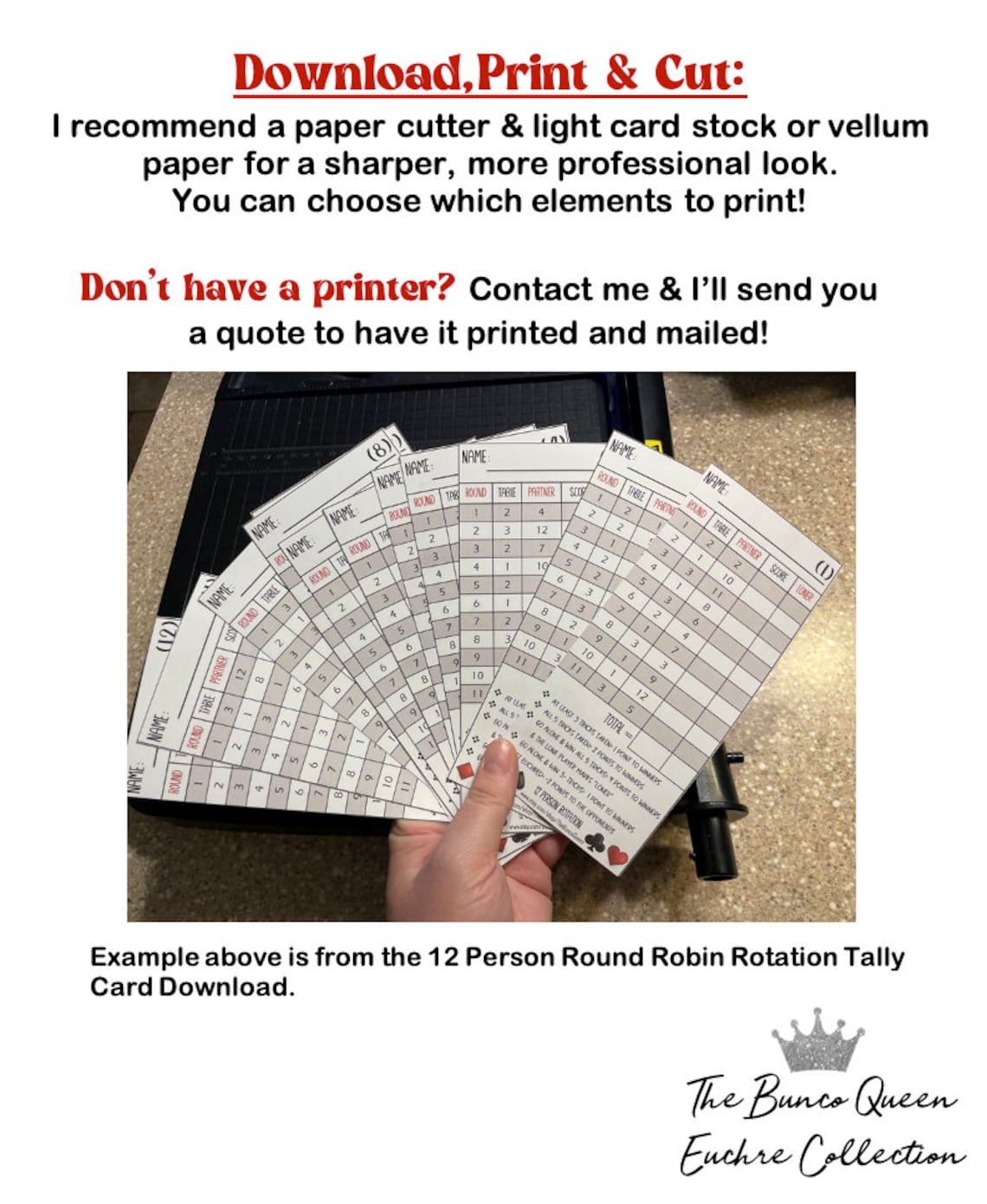 12 Person Euchre Tally Cards (round Robin- Progressive Tournament ...