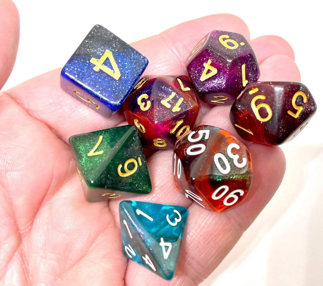 Acrylic Galaxy Glitter Mix Polyhedral Dice Set DND Dice TTRPG Dungeons ...