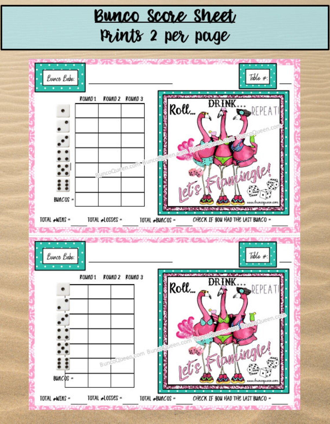 FREE Customization Flamingle Bunco Score Sheet Set W/ - Etsy