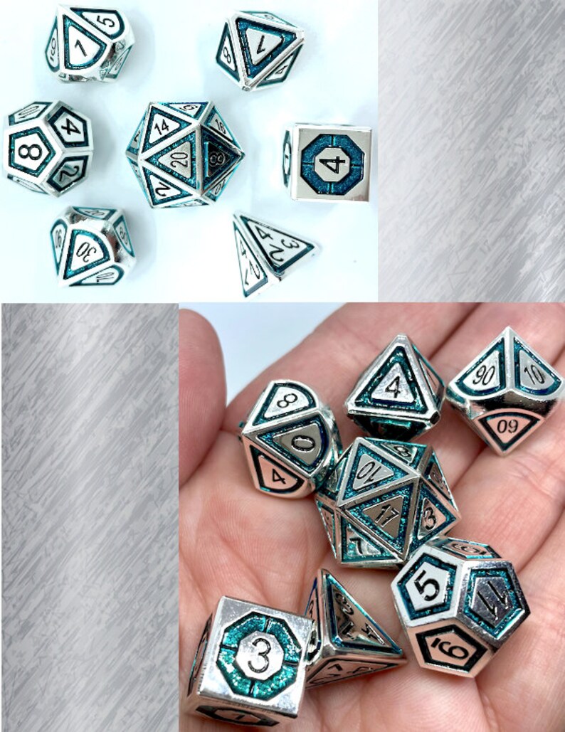 Silver Metal Polyhedral DND Dice Sets. Zinc Alloy Dungeons - Etsy