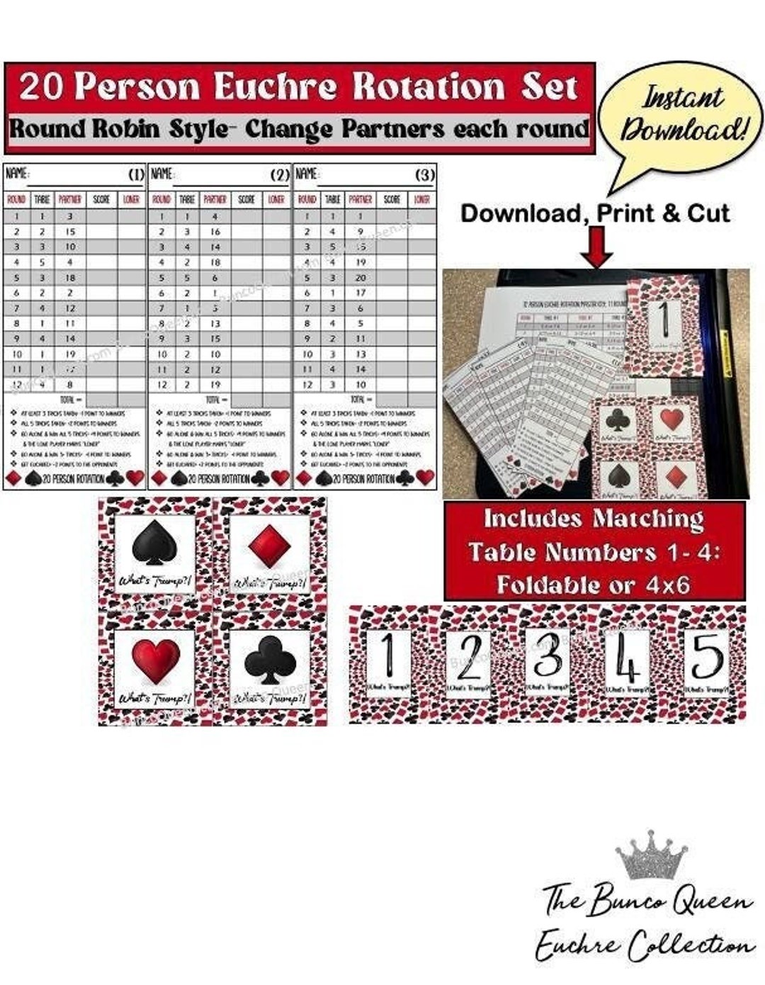 20 Person Euchre Rotation Score Sheet/euchre Tally W Table Numbers ...