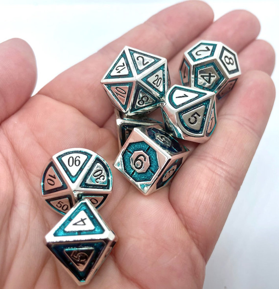 Silver Metal Polyhedral DND Dice Sets. Zinc Alloy Dungeons - Etsy