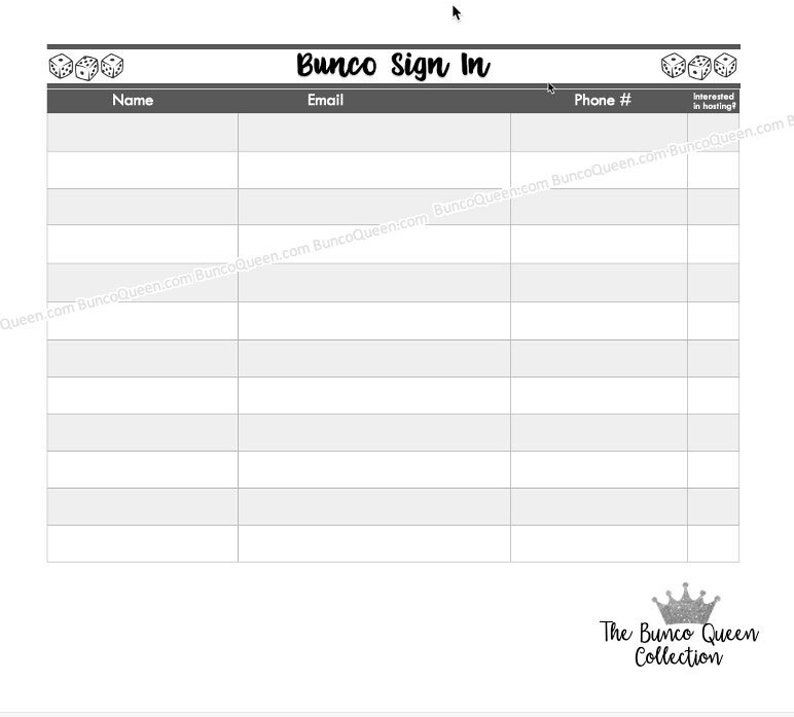 Bunco Guest Sign in Sheet Download - Etsy