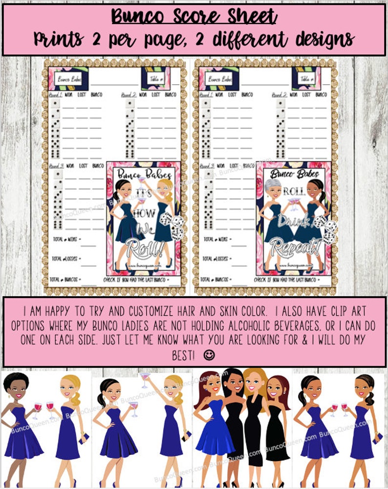FREE Customization*** Bunco Shabby Chic Navy/pink Score Sheet Set W ...