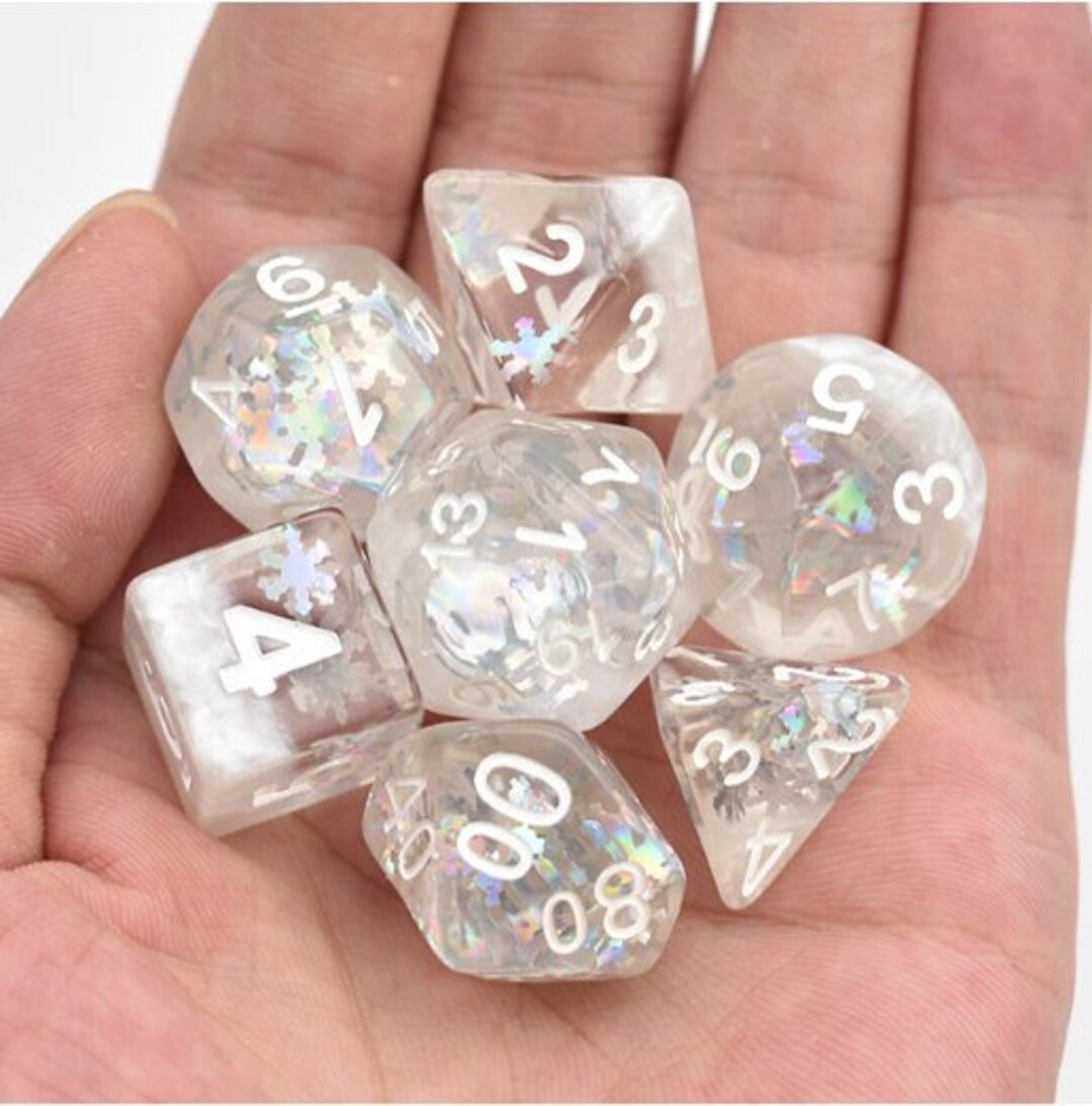Winter Snow Flakes Filled Resin Polyhedral Dice Set. DND Dice. TTRPG ...