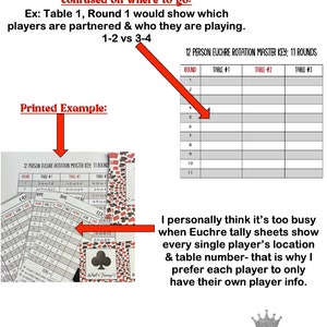 12 Person Euchre Tally Cards (round Robin- Progressive Tournament ...