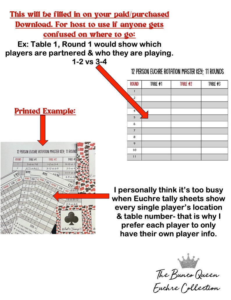 12 Person Euchre Tally Cards (round Robin- Progressive Tournament ...