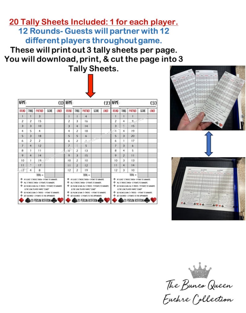 20 Person Euchre Tally Cards (round Robin- Progressive Tournament ...