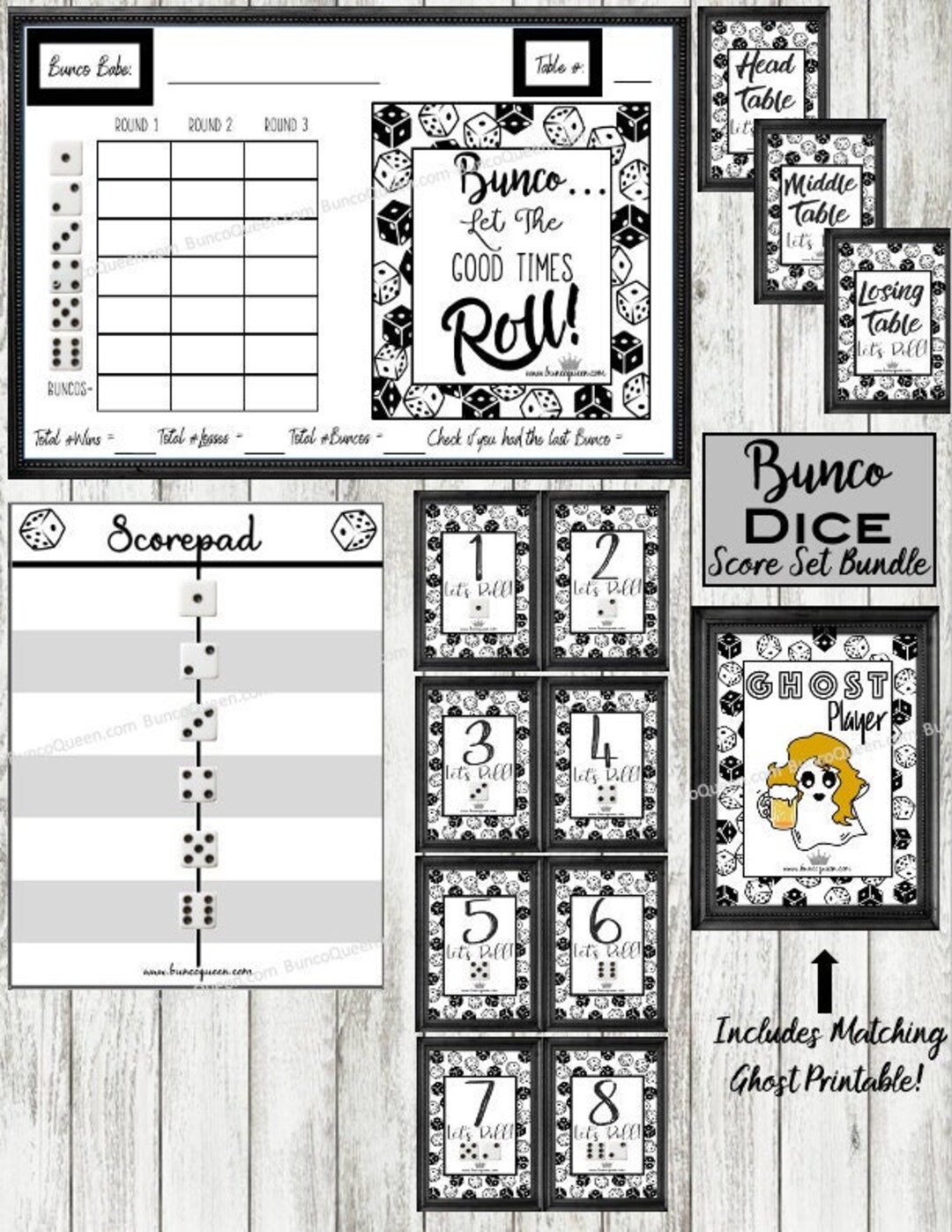 FREE Customization Black & White Dice Score Sheet Bundle Set W ...