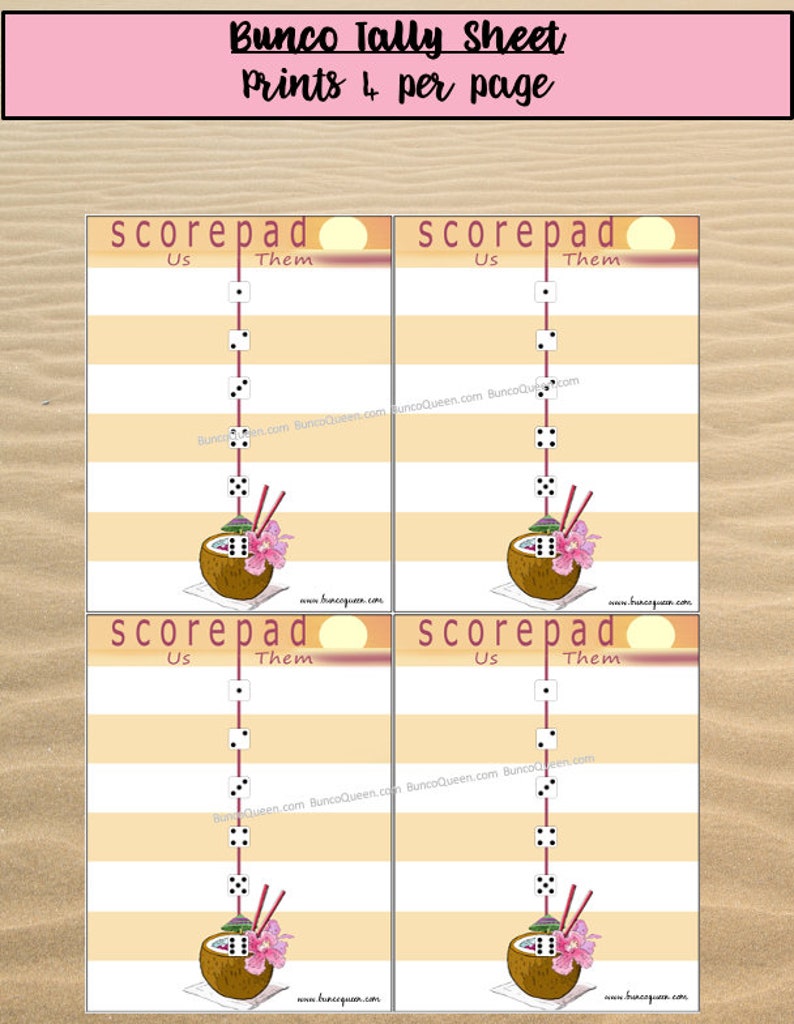 FREE PERSONALIZATION** Hawaiian Luau Bunco Score Sheet Set W/ Matching ...