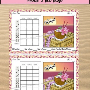 FREE PERSONALIZATION** Hawaiian Luau Bunco Score Sheet Set W/ Matching ...