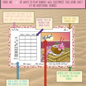 FREE PERSONALIZATION** Hawaiian Luau Bunco Score Sheet Set W/ Matching ...