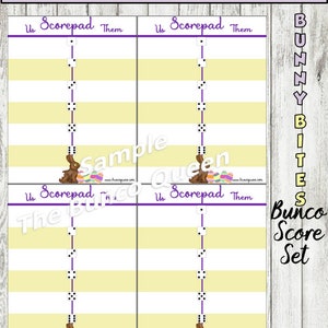 FREE Customization***easter Bunny Bites Bunco Score Set:table Numbers ...
