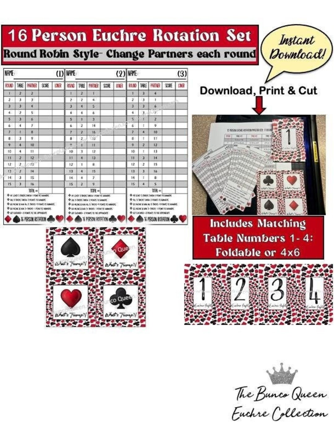 16 Person Euchre Rotation Score Sheet/euchre Tally W Table Numbers ...