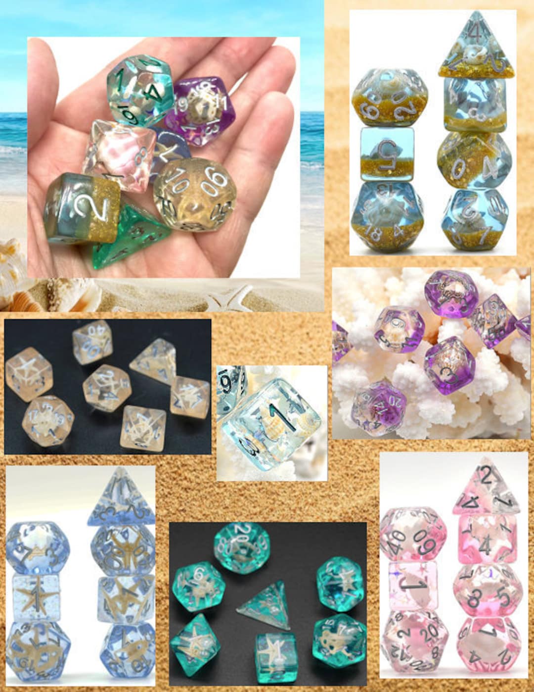 Ocean Conch Shell Starfish Resin DND Dice Set. D&D Dice. Dungeons and ...