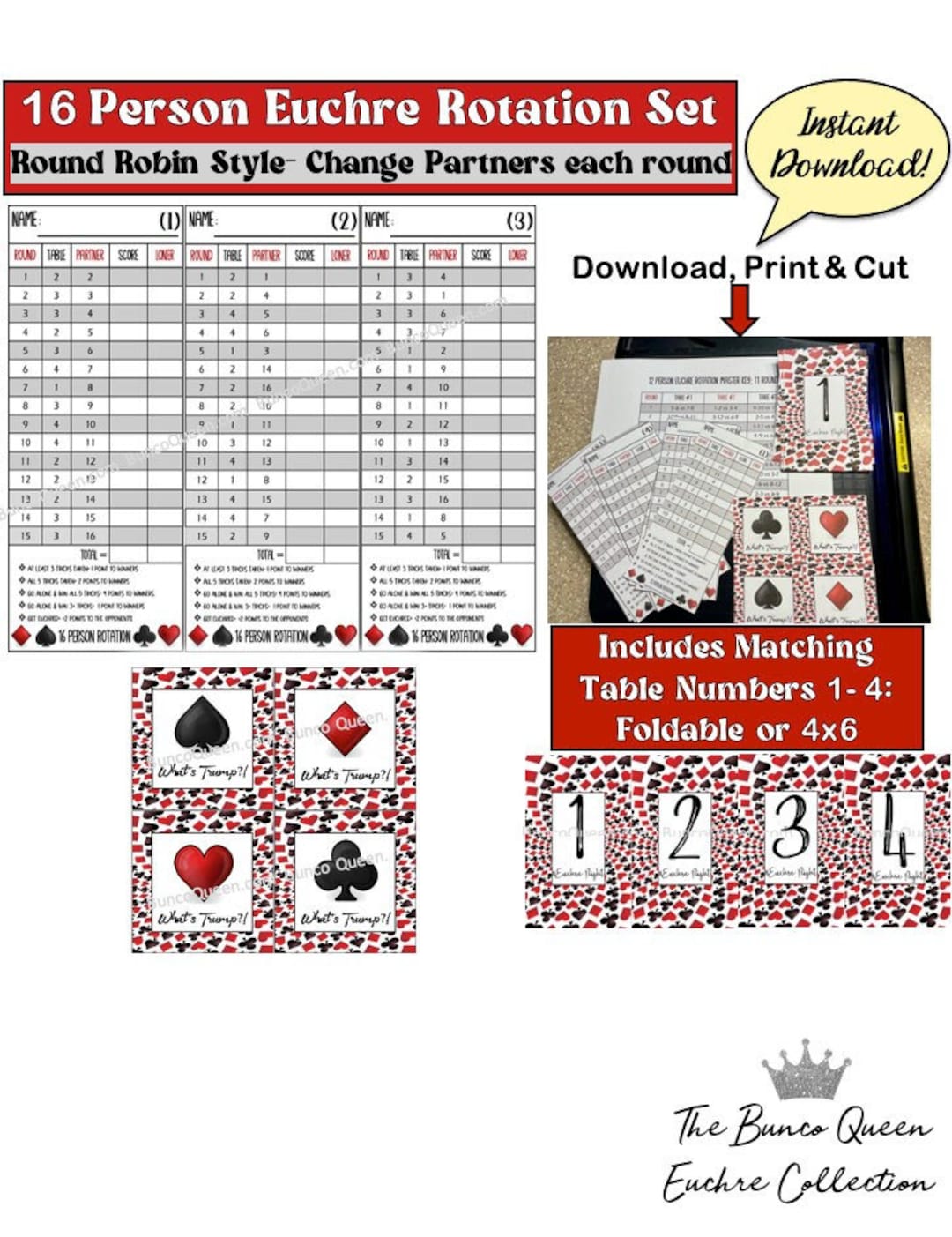 16 Person Euchre Rotation Score Sheet/euchre Tally W Table Numbers ...