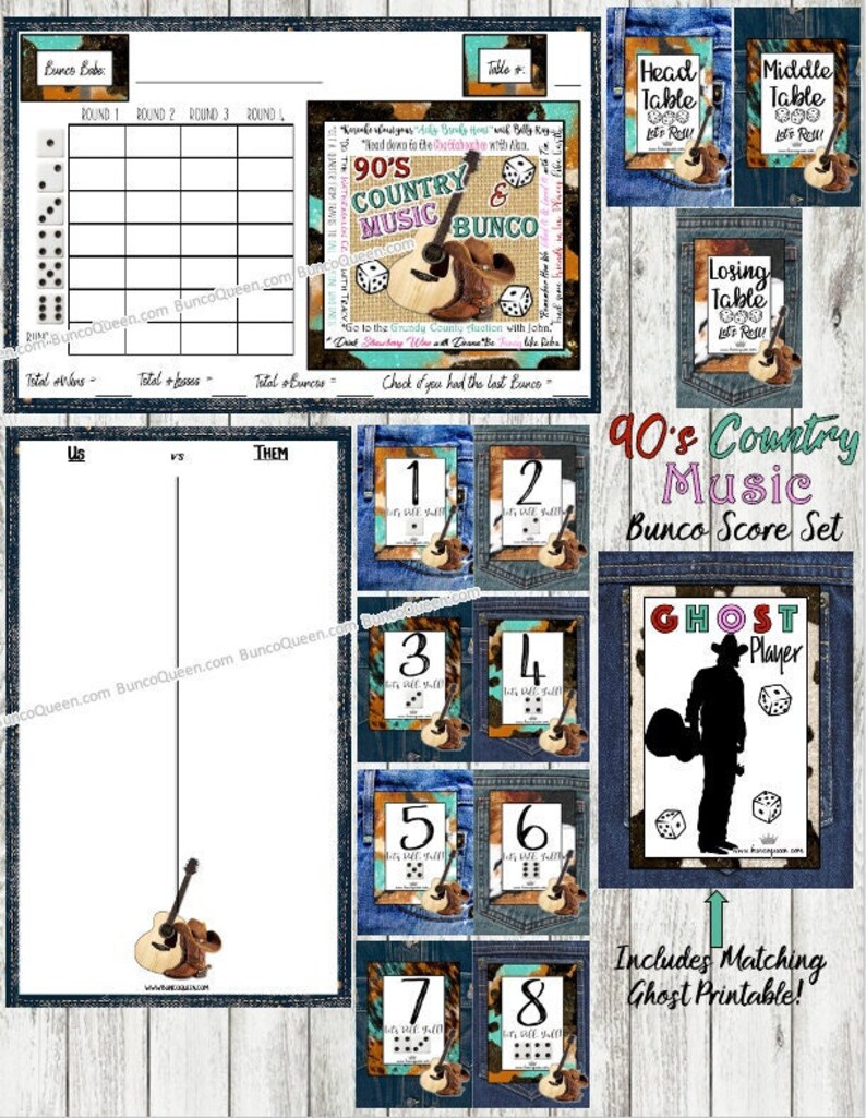 FREE Customization*** 90s Country Music Bunco Score Sheet Bundle Set W ...