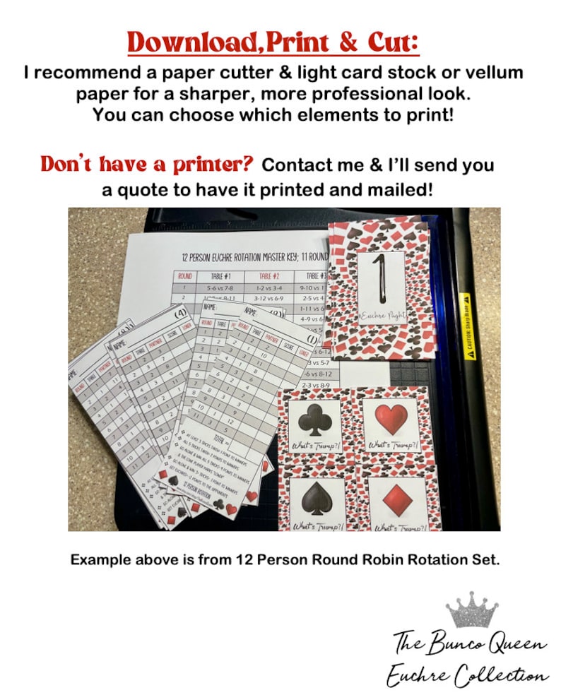 8 Person Euchre Tally Card SET (round Robin- Progressive Tournament ...