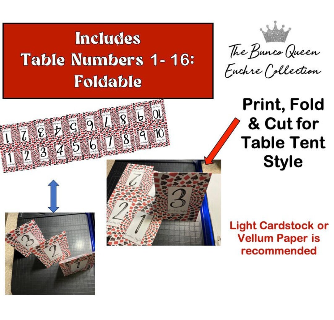 Euchre Table Numbers Printable instant Download 1-16 - Etsy