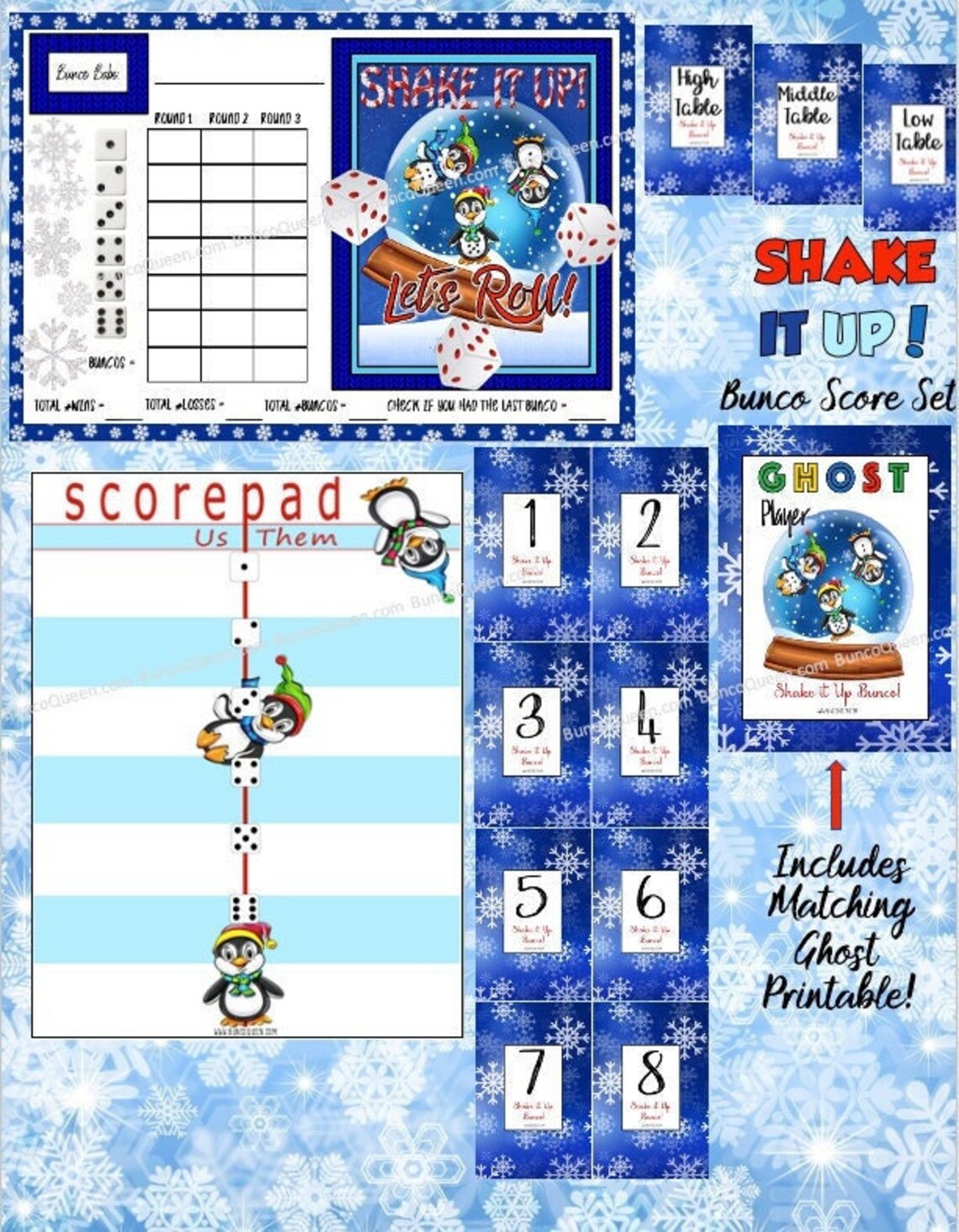 Shake It up Penguin Bunco Score Set Table Numbers Score | Etsy