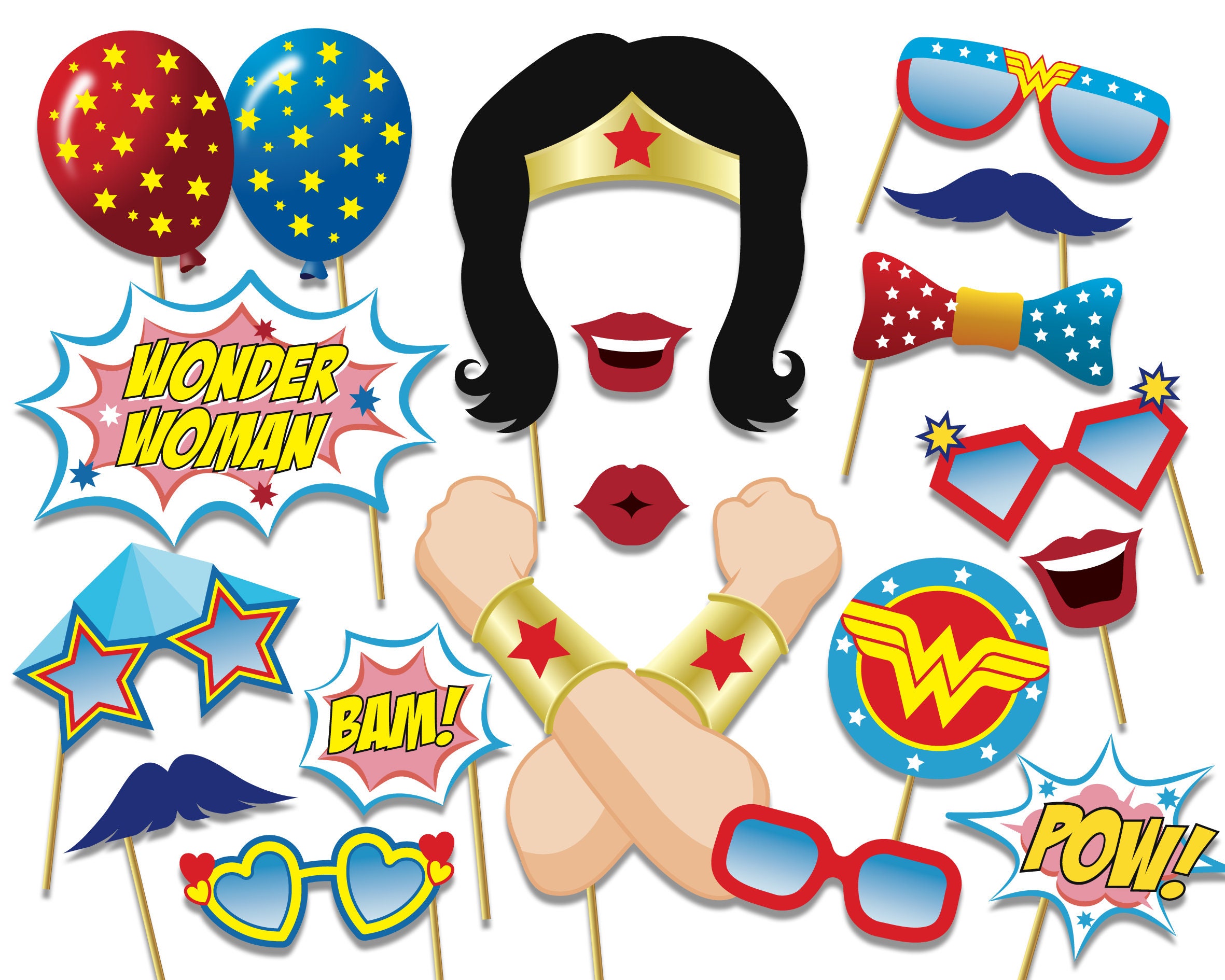 Wonder Woman Photo Booth Props Superhero Photobooth Props | Etsy