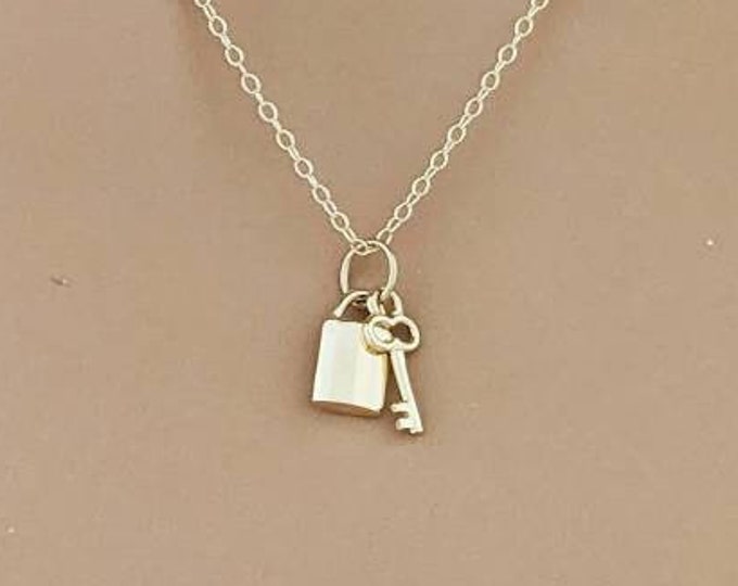 14K Solid Gold Padlock Necklace, Gold Padlock Pendant, 14K Gold Padlock ...