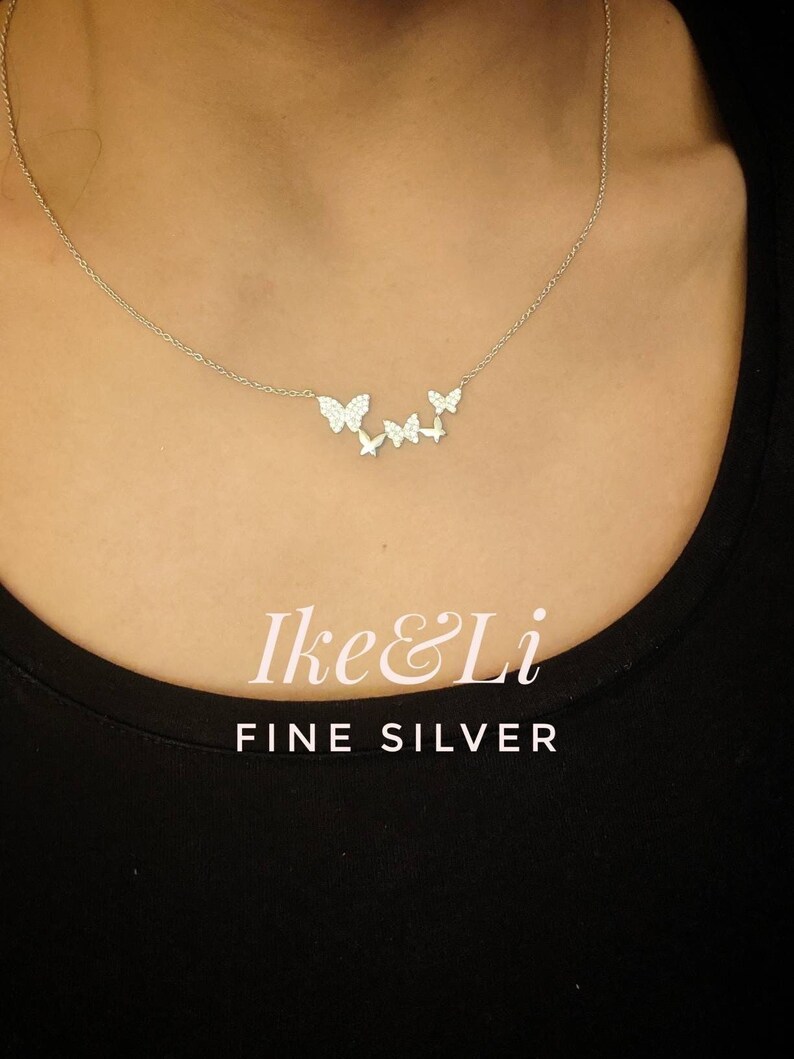 Multi Butterfly Necklace 925 Sterling Silver Cubic Zirconia / Fashion ...