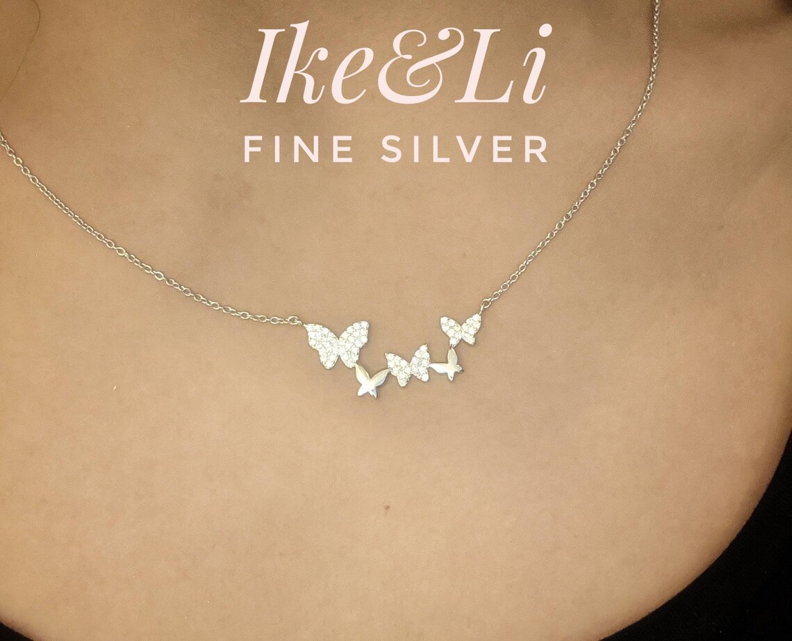 Multi Butterfly Necklace 925 Sterling Silver Cubic Zirconia / Fashion ...