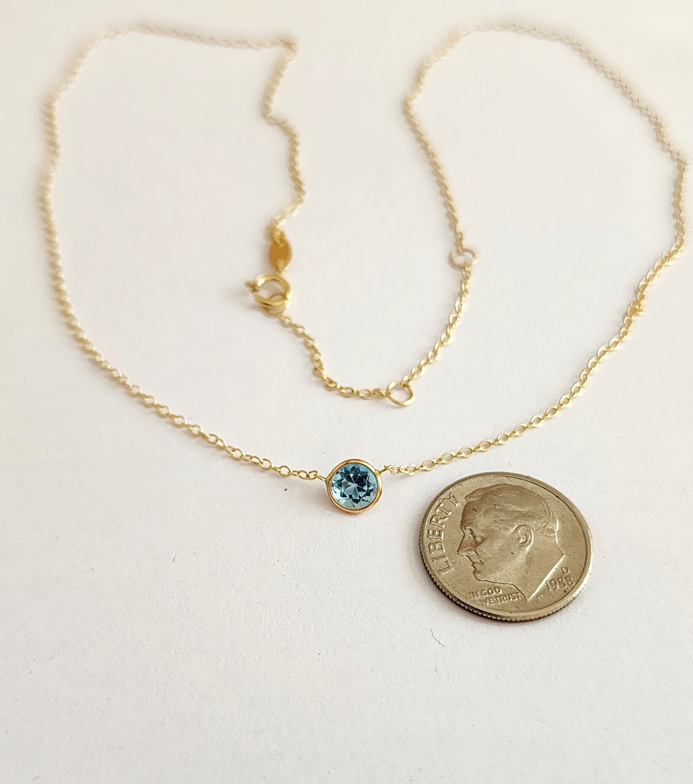 Natural Blue Topaz Necklace 14k Yellow Gold/ 5mm. Blue Topaz / Floating ...