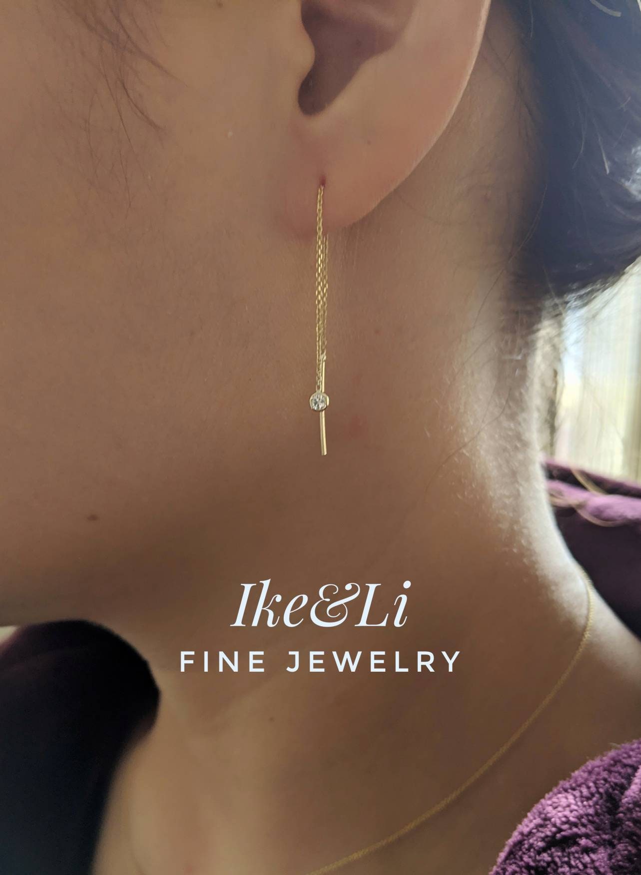 Diamond Threader Earrings 14k Gold / Delicate Gold Drop Chain Earrings ...