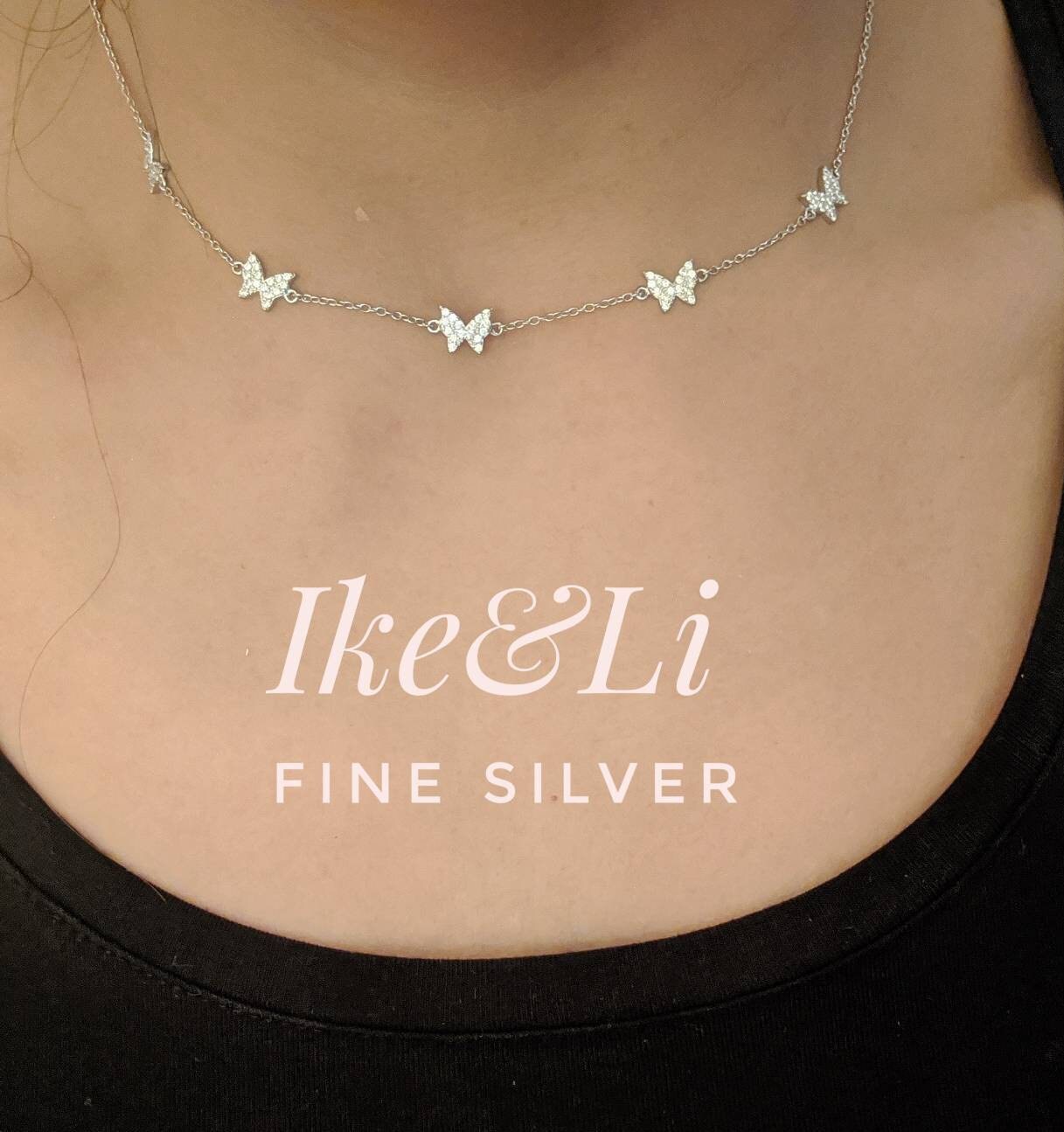 Butterfly Choker Necklace 925 Sterling Silver Cubic Zirconia / Fine ...