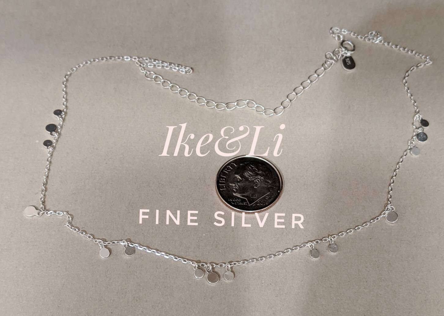 Dainty Disc Dangle Choker Necklace 925 Sterling Silver / Disc Choker ...