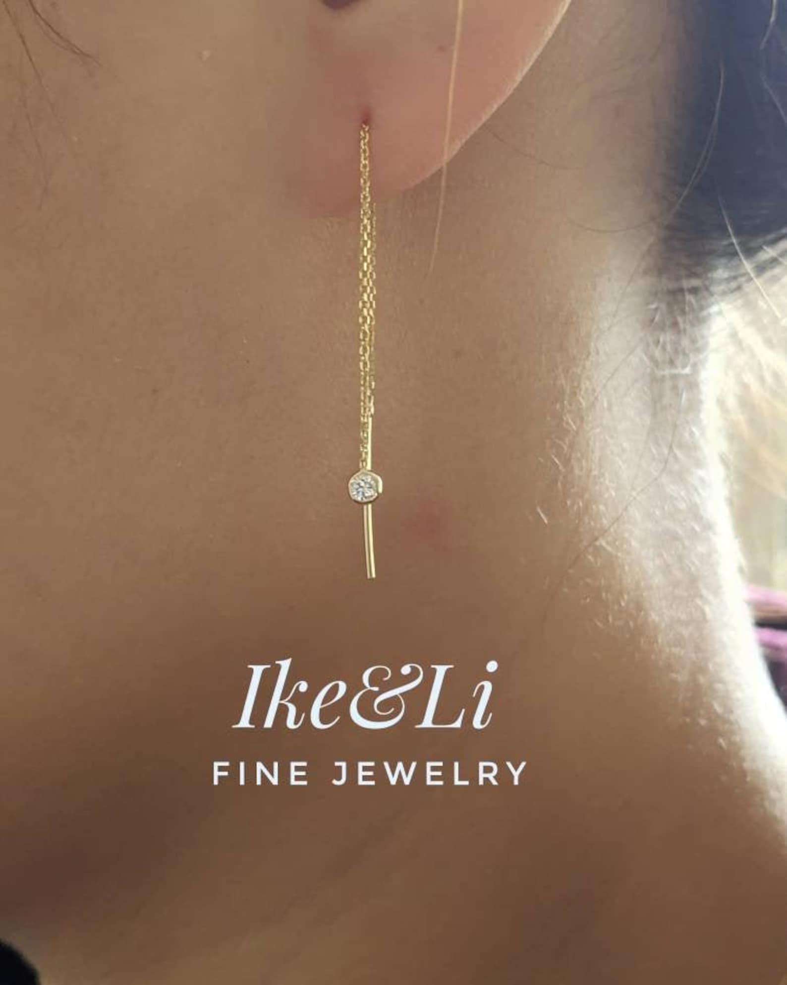 Diamond Threader Earrings 14k Gold / Delicate Gold Drop Chain Earrings ...