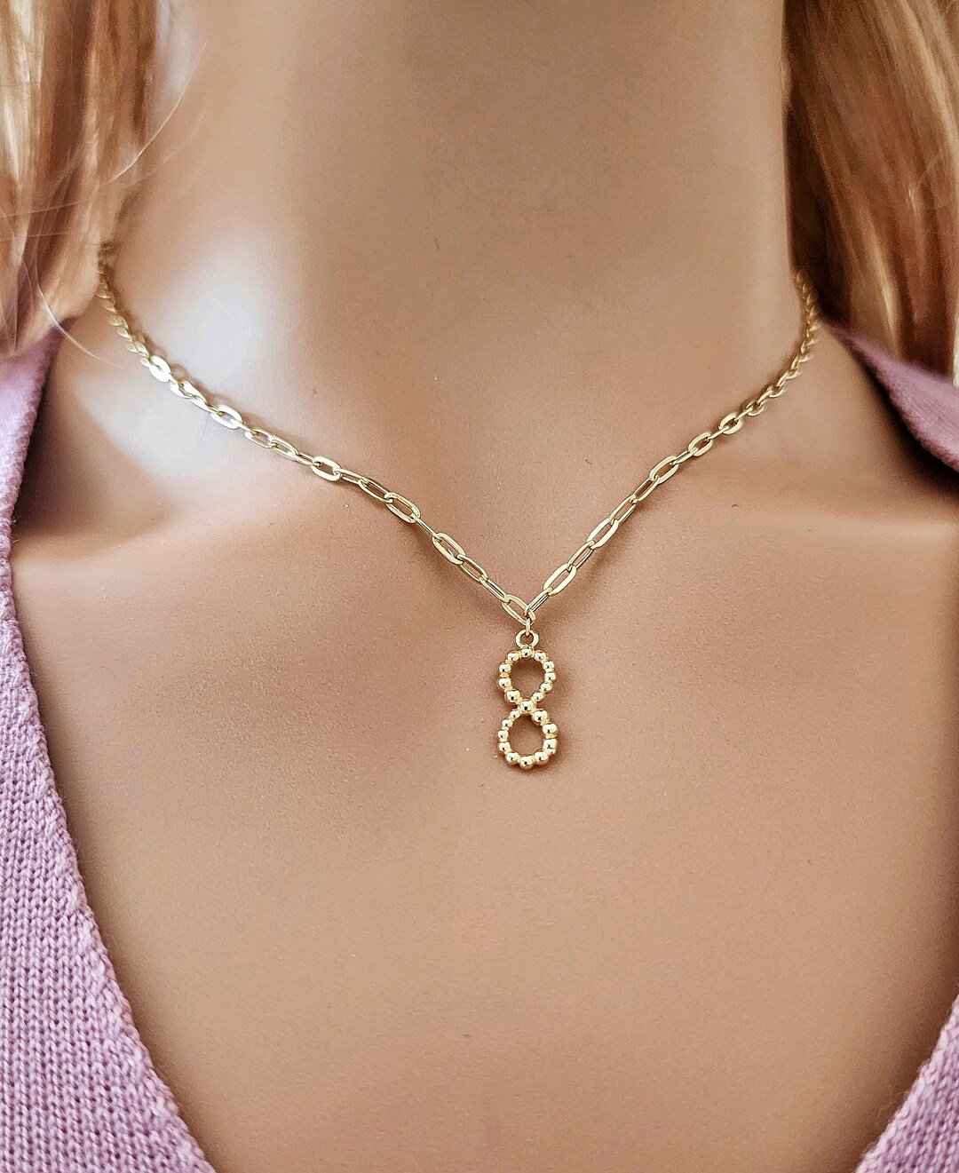 Beaded Infinity Pendant 14k Yellow Gold / Layering Pendant / Puffed ...