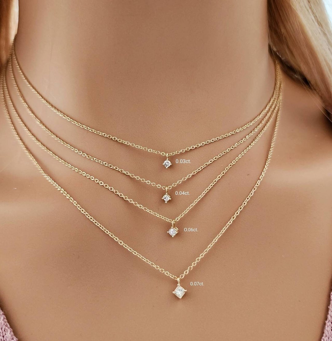 Small Diamond Necklace 14k Gold / Mini Diamond Necklace / Natural ...
