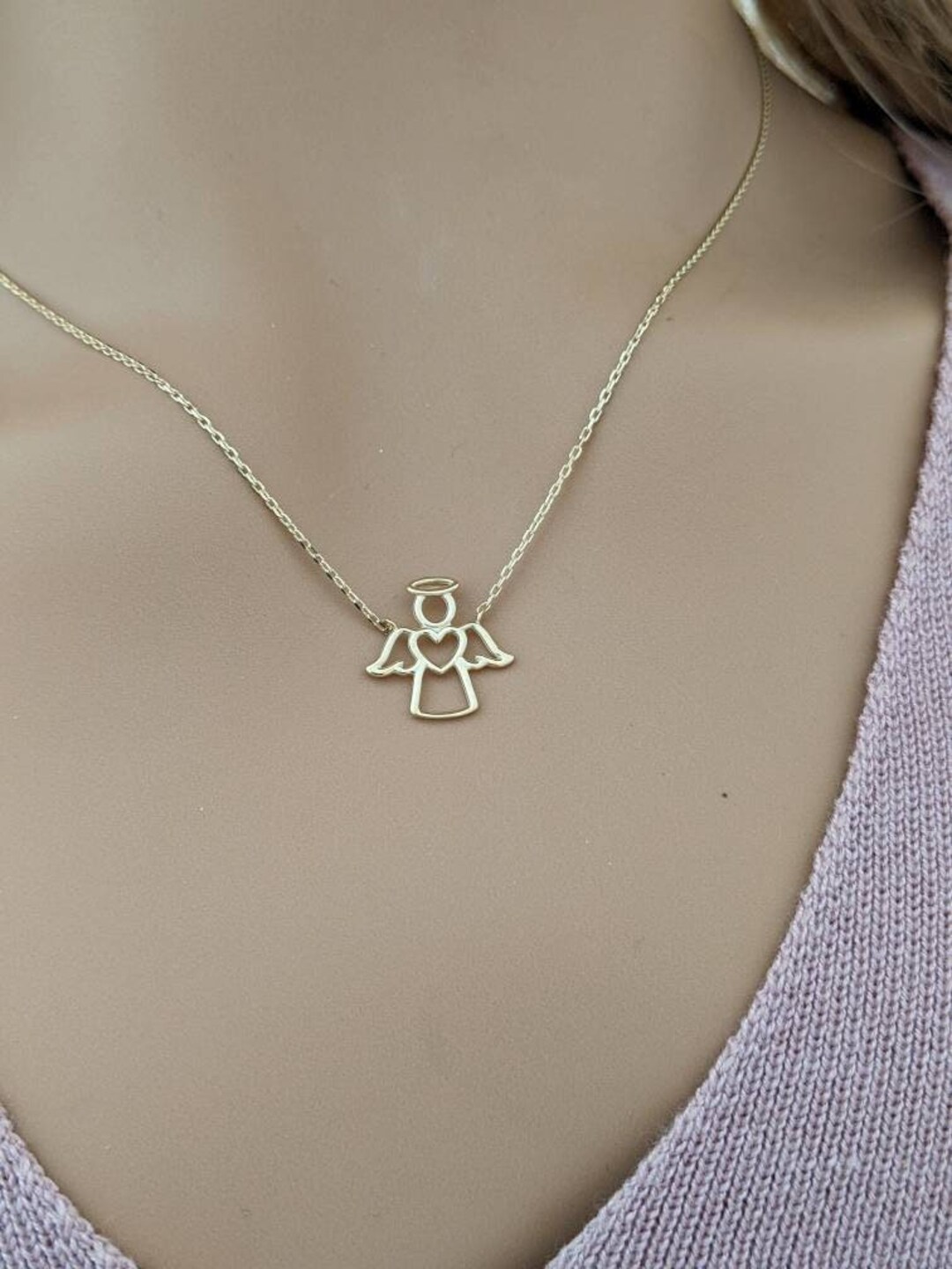 Guardian Angel Necklace 14k Yellow Gold / Faith Necklace / Layering ...