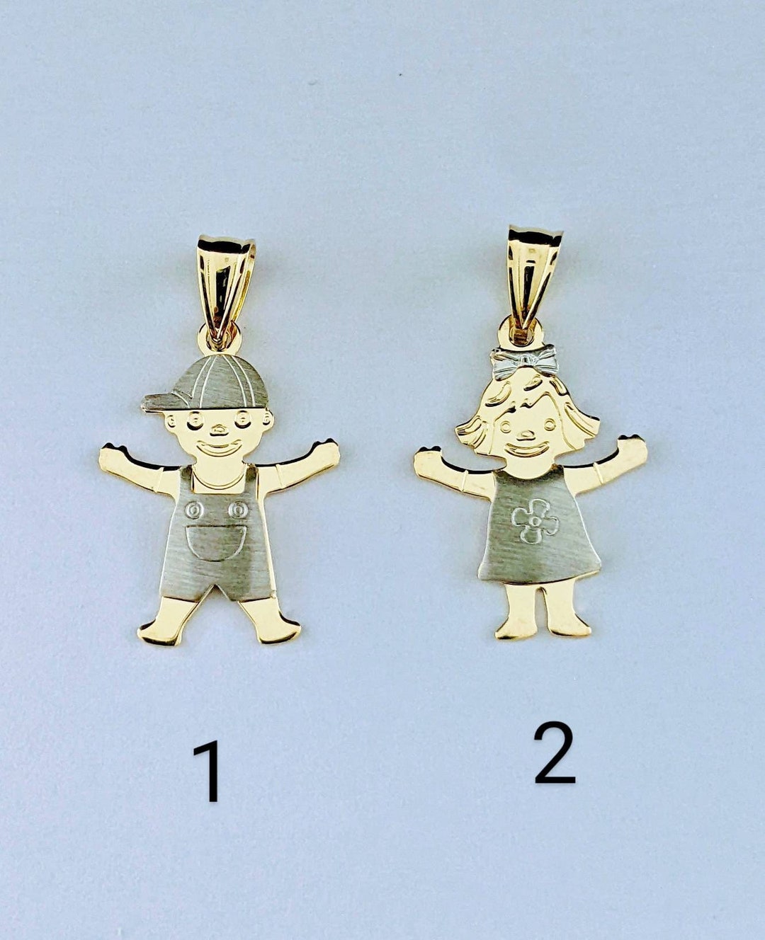 Two Tone Children Pendant 14k Gold / Boy and Girl Pendant / Yellow ...