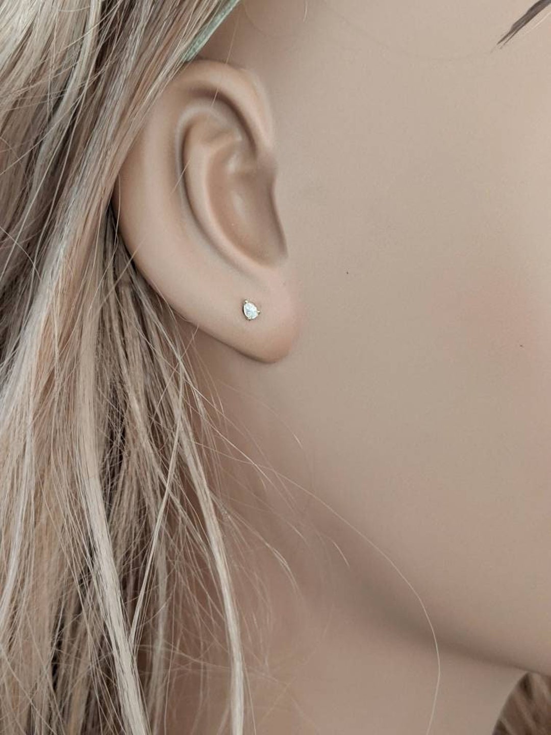 Pear Shape Diamond Stud 14k Yellow Gold / Half Pair Stud / Second Third ...