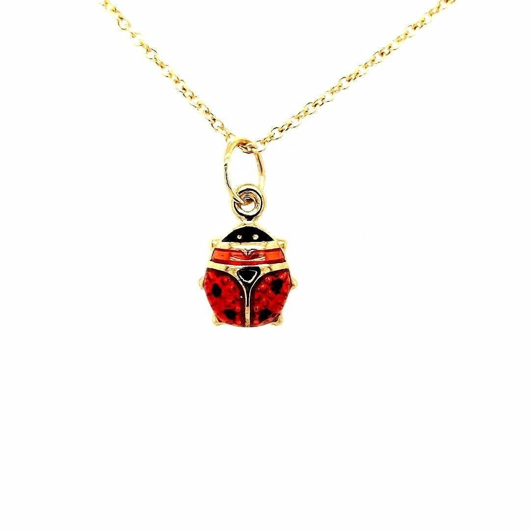 Ladybug Pendant 14k Yellow Gold / Enamel / Layering / NOT Gold Filled ...
