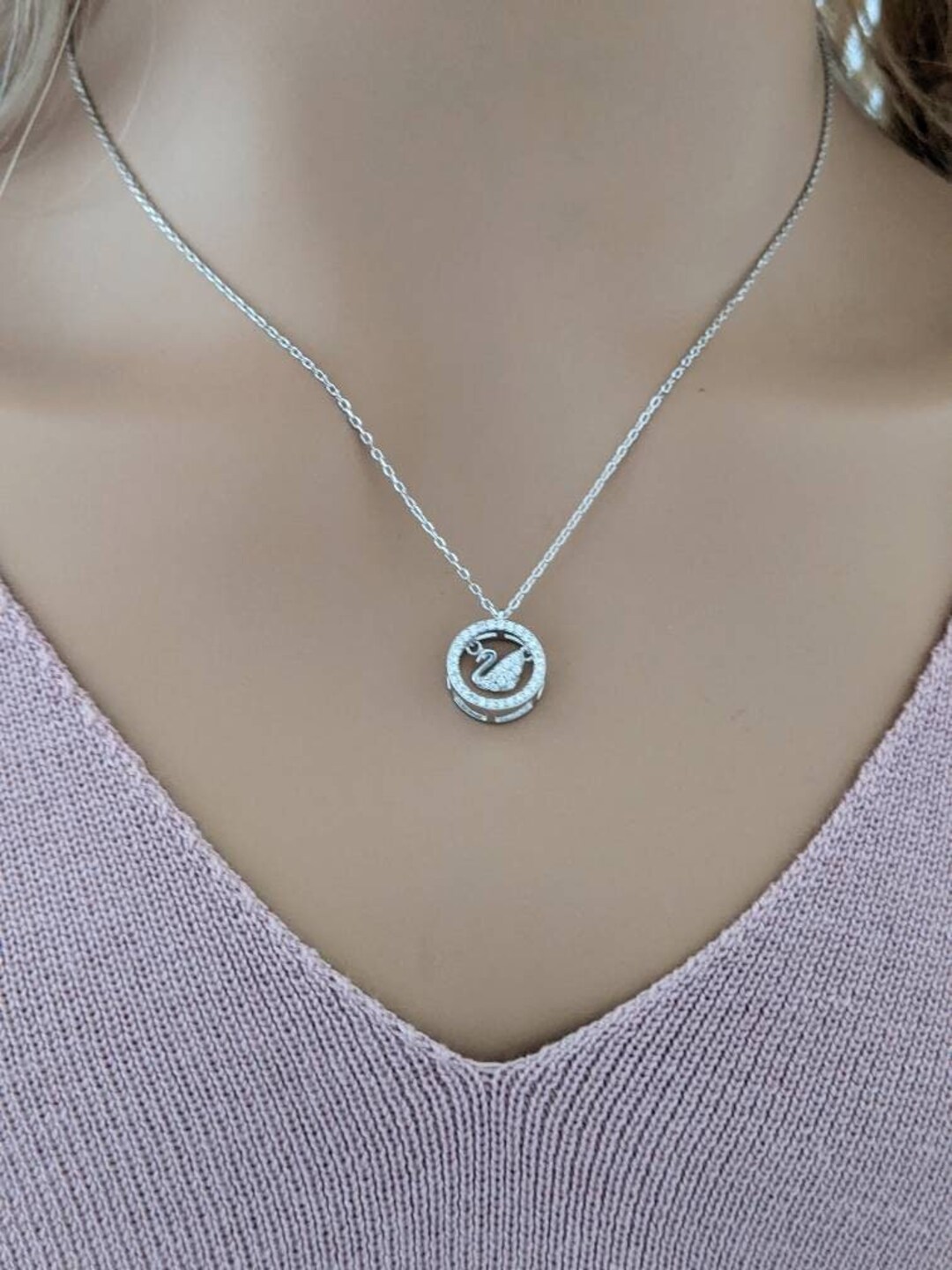 925 Sterling Silver CZ Swan Pendant / Women Silver Cubic Zirconia Swan ...